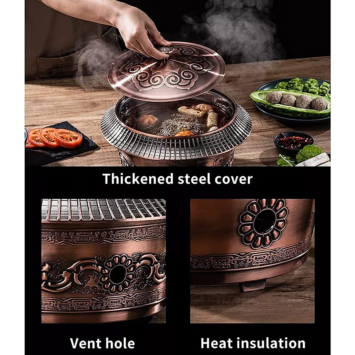 YIEOTM Round Chafer and Buffet Warmer Set, Stainless Steel Retro Chafing Dish with Fuel Holders and Lid for Wedding, Parties, Banquet/Copper