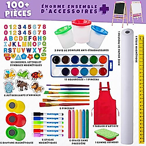 Blue Squid Art Easel for Kids - Dual-Sided Adjustable Wooden Painting Easels with Magnetic Chalk Board, Whiteboard, Paper Roll Including 100+ Accessories, Ideal for Toddlers & Children 3 to 12