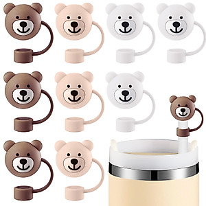 Zhehao 9 Pcs Bear Straw Protector Cover Cute Straw Covers Cap Compatible with Stanley 20 30 40 oz Silicone Straw Covers Cute Straw Covers Tumbler Straw Topper, 3 Colors