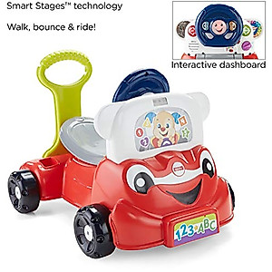 Fisher-Price Laugh & Learn 3-In-1 Smart Car, Baby Walker & Toddler Ride-On Toy with Smart Stages Learning Content for Ages 9+ Months