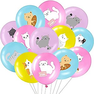36 Pcs Cat Theme Party Latex Balloons Animal Cat Print Decorations Cartoon Cat Party Favors for Boy Girls Cat Kitty Theme Birthday Party Decorations Supplies, 12 Inches(Cartoon Style)
