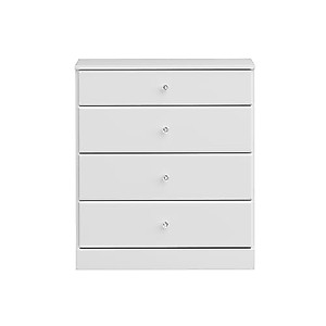 Prepac Astrid Simplistic 4-Drawer Dresser for Bedroom, Functional Chest of Drawers with Acrylic Knobs 18.25" D x 30" W x 34" H, White, WDBR-0401-1-V