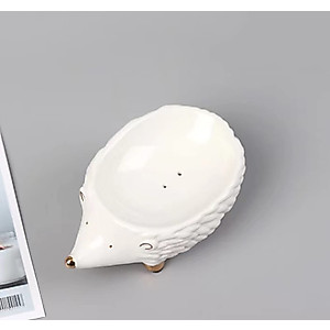 Ceramic Soap Dish with Drain, Hedgehog Toilet Soap Box, Ceramic Jewelry Tray, Funny Soap Storage Container for Shower Bathroom Kitchen Bathtub,White