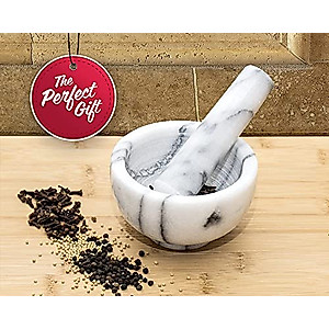 Greenco Mortar and Pestle Set, White Marble Stone Mortar and Pestle Grinding Bowl, Small 4.5 Inches, Kitchen Essential for Spices, Guacamole and More