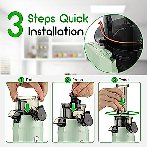 Juicer Machines-SOVIDER Compact Slow Masticating Juicer Extractor- 3.1" Wide Chute Cold Press Juicer for High Nutrient Fruits Vegetables Easy Clean with Brush| Pulp, Measuring Cup, Reverse Function (Dark Green) (Slow Masticating Juicers)