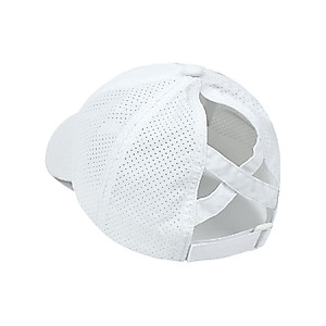 Nanwansu Womens Criss Cross Ponytail Baseball Cap Adjustable Messy Bun Mesh Quick Drying Hat White