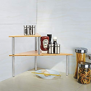Cook N Home 02649 Corner Storage Shelf Organizer, Triangle, 2 Tier, Bamboo