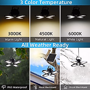 NIORSUN Solar Outdoor Lights Solar Lights Indoor Motion Sensor Pendant Light 3 Colors 4-Leaf 4 Modes with Remote, 16.4ft Wire Waterproof Security Lamp for Garage Shed Home Barn Shop Gazebo(1 Pack)