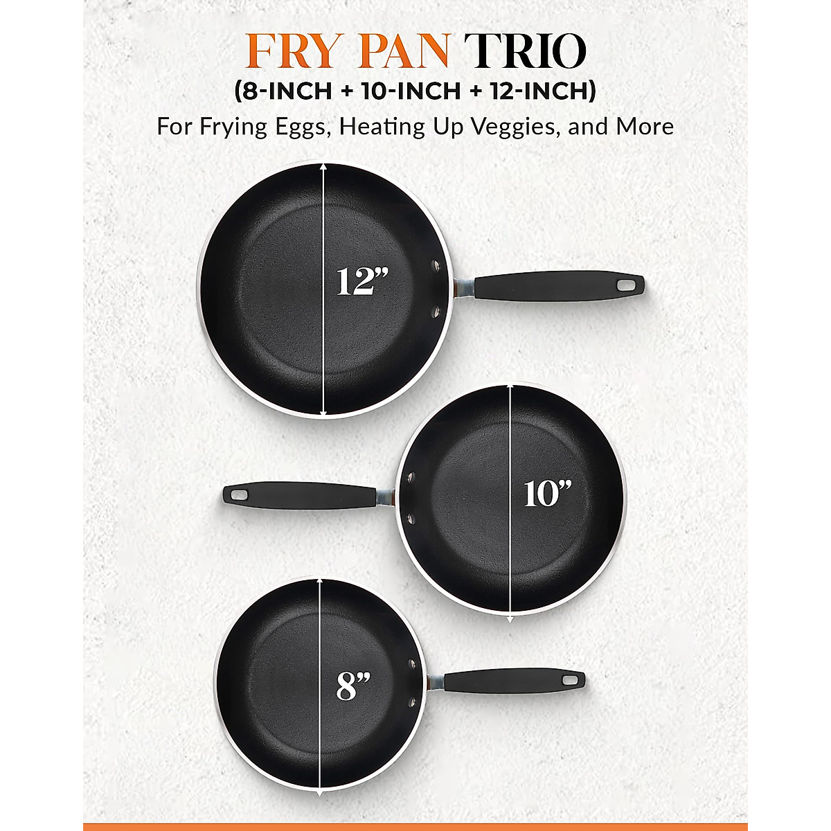 GOTHAM STEEL Copper Cast Frying Pan Set, 3 Piece Nonstick Copper Fry Pans, 8”, 10” & 12” Nonstick Frying Pans, Nonstick Skillet Set, Omelet Pan, Cookware, PFOA Free, Dishwasher Safe Cool Touch Handle