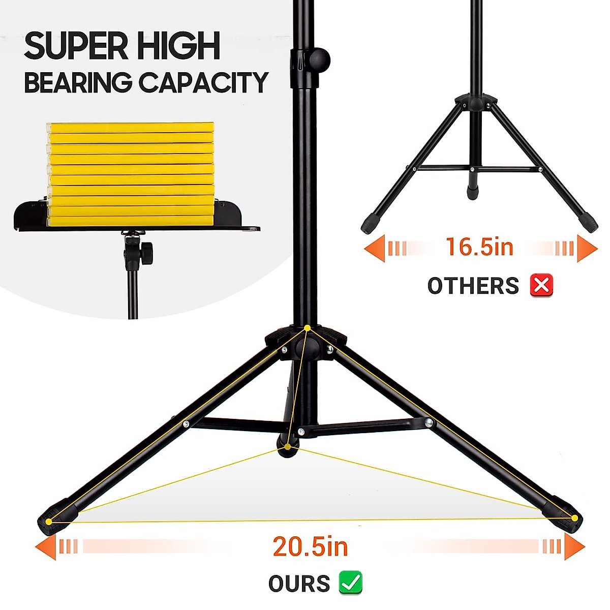 CAHAYA 5 in 1 Dual-use Sheet Music Stand & Desktop Book Stand Metal Portable Solid Back Height Adjustable from 31.4-57in with Book Stand Support, Carrying Bag, Sheet Music Folder and Clip