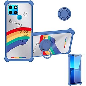 jioeuinly Case for Infinix Smart 6 Case Compatible with Infinix Smart 6 Phone Case Cover [with Tempered Glass Screen Protector][Ring Support][Silver Reflect Light] DYL-CHX