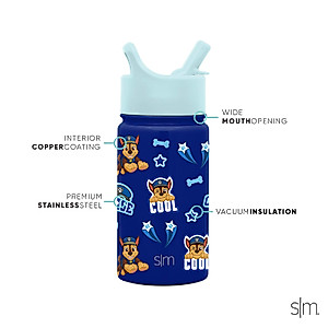 Simple Modern Paw Patrol Kids Water Bottle with Straw Insulated Stainless Steel Toddler Cup for Boys, Girls, School | Summit Collection | 14oz, Chase on the Case