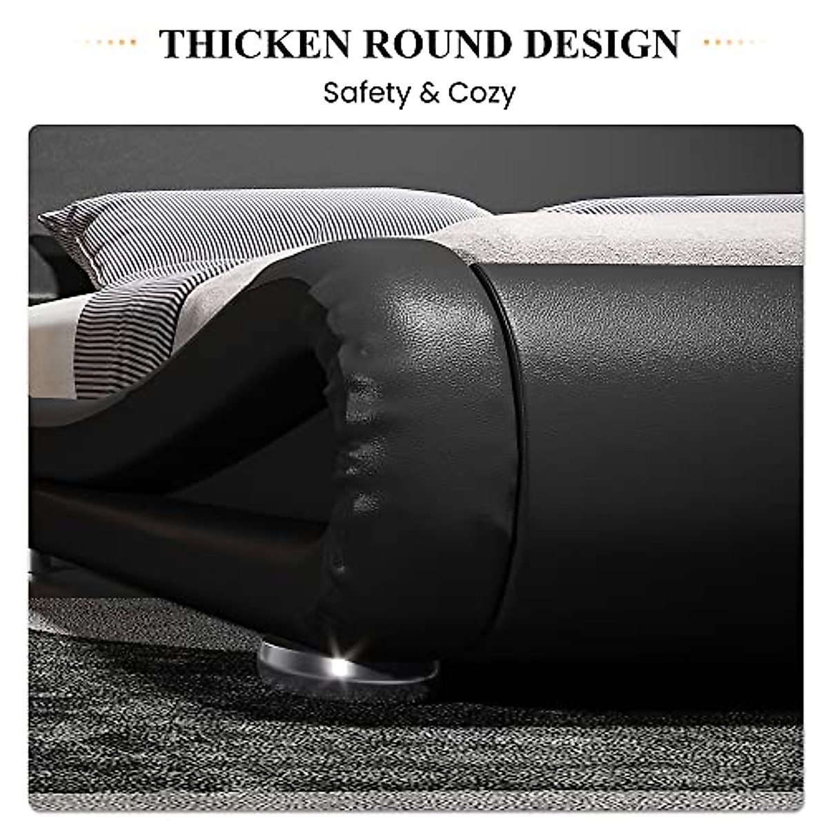 SHA CERLIN Queen Size Upholstered Bed Frame, Deluxe Low Profile Sleigh Bed with Faux Leather Ergonomics Headboard, No Box Spring Needed & Easy Assembly, Black