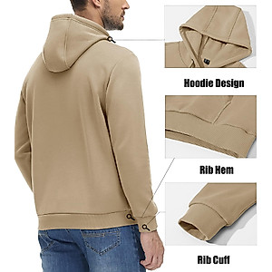 MAGCOMSEN Mens Hoodies Pullover Athletic Workout Hoodies Fall Warm Midweight Pullover Casual Sweatshirts Plain Hooded Sweatshirts Khaki XL