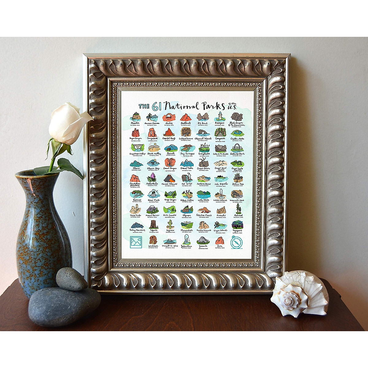 The 61 National Parks of the U.S. Art Print, Unframed, Wall Art Decor Poster Sign, Adventure Inspirational Gift, 8x10 Inches