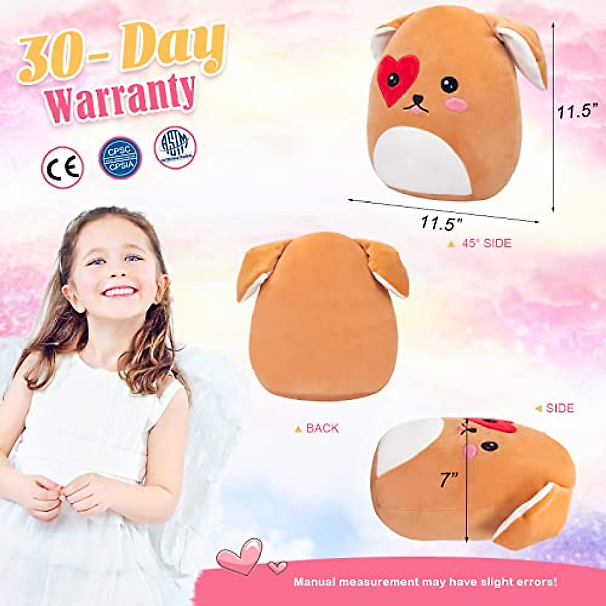 CozyWorld Puppy Dog Plushie Stuffed Animals Plush Pillow Soft Cuddly Toy Heart Love You Dog Valentine’s Birthday Gifts for Boys Girls 11.5 Inch