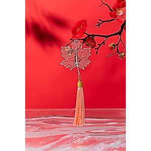 4 Metal Bookmarks with Tassels. Four Different Leaf Shapes, Representing The Four Seasons of Nature, Rose Gold, 2.56Wx2.56L