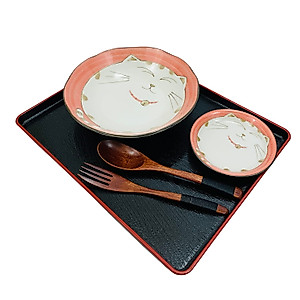 JapanBargain 2479, Japanese Porcelain Shallow Soup Bowl for Dinner Lunch Rice Poke Donburi Udon Ramen Noodle Pasta Cereal Maneki Neko Lucky Cat Pattern for Cat Lovers Made in Japan, 8.5-inch, Pink