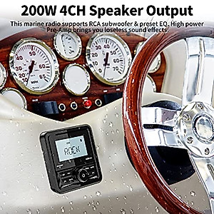 Bluetooth Marine Digital Media Receiver: 2.8" LCD Display Waterproof Boat Radio System - Marine Gauge Stereo with AM FM | USB AUX MP3 | 200W Pre-Amp EQ Subwoofer
