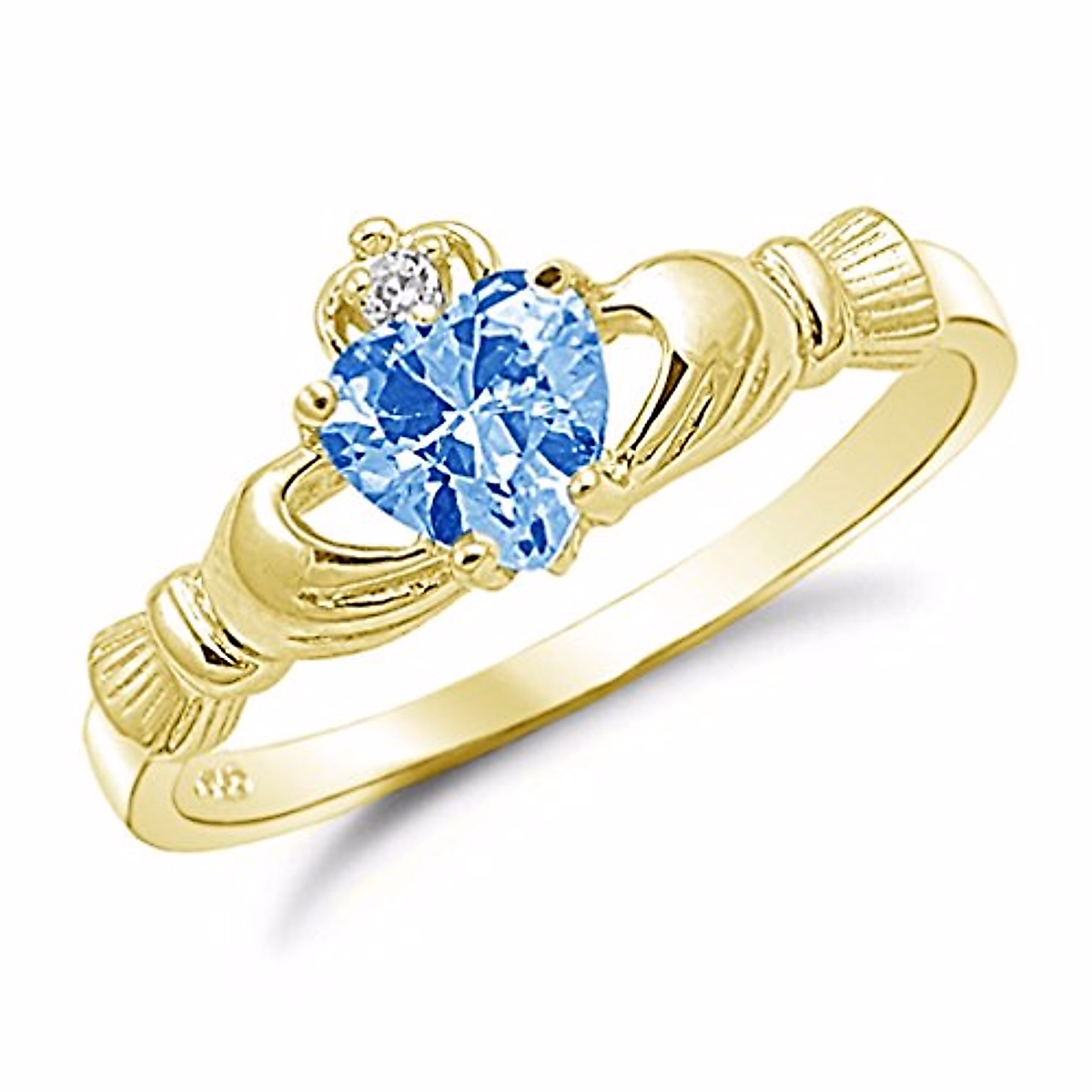 Kriskate & Co. Gold Tone Sterling Silver Simulated Aquamarine Claddagh Ring Size 7