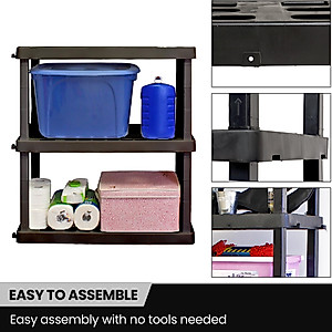 Koolatron Oskar 3 Tier Plastic Shelf, Garage Shelving Unit, Rack and Storage Shelves - Ideal for Storage Shed, and Shelf Organizer - Perfect for Garage Storage and Shelving Solutions,Black