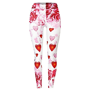 Love Tights for Women Leggings Valentine High Waisted Compression Tights for Women Queen of Hearts Sweet Heart Couple Pink