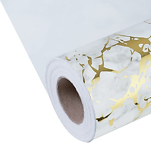 WRAPAHOLIC Wrapping Paper Roll - Mini Roll - 17 Inch X 33 Feet - White Marble with Gold Foil Design, Perfect for Birthday, Holiday, Wedding, Baby Shower