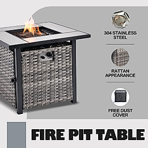 CAODOC 4 Pieces Wicker Patio Furniture Set,PE Rattan Outdoor Conversation Sofa Set with 30inch Fire Pit Table, Non-Slip Cushions and Swivel Chair(Grey)