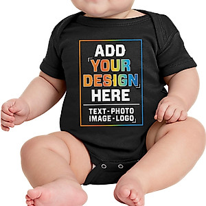 TEEAMORE Custom Bodysuits for Baby Personalized Bodysuit Design Your Own Add Your Text Image Black