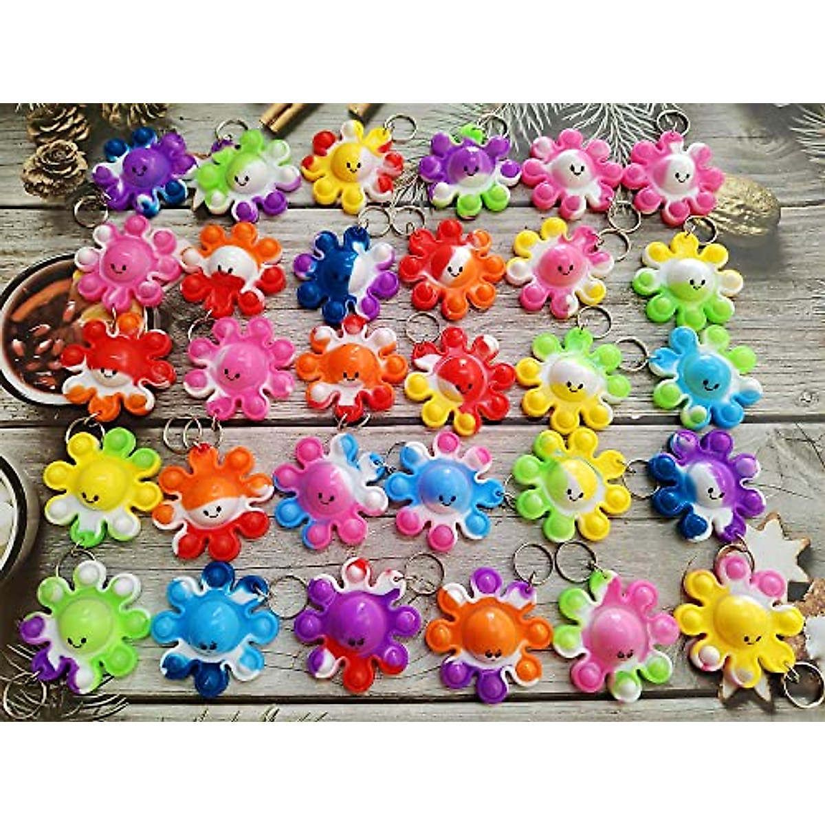 30 Packs Octopus Push Fidget Bubble Bulk Mini Pop Keychain Fidget for Teens and Kids,Halloween Party Favors，Birthday Supplies and Classroom Student Prizes Gift