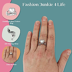 FashionJunkie4Life Claddagh Heart Poison Ring - 925 Sterling Silver, Sizes 5-10, Pillbox Ring (9)