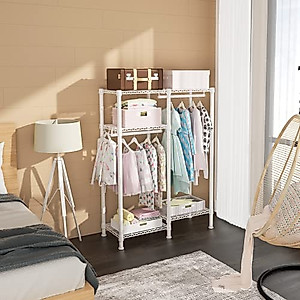 Ulif F1 Garment Rack for Kids, Baby, Students, and Children's Room, 4 Tiers Freestanding and Portable Heavy Duty Closets, Small Metal Clothes Rack with 2 Hanging Rod, 31.2”W x 11.8”D x 48”H, White