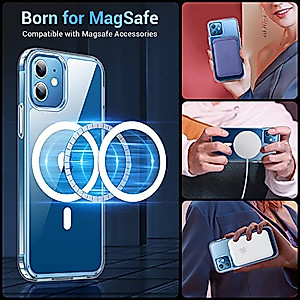 Temdan for iPhone 12 Case for iPhone 12 Pro Case,[Compatible with Magsafe][2 Pcs Glass Screen Protector] [Not Yellowing] Slim Thin Shockproof Phone Case 6.1"-Clear