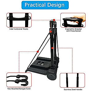 Folding Shopping Cart Utility Rolling Crate Compact Hand Truck Dolly on Wheels with Removable Waterproof Bag Telescoping Handle Heavy Duty 50kg/110lbs for Moving Travel Grocery Laundry Office(Black)