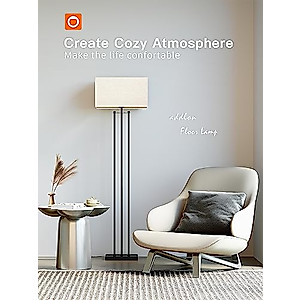 addlon Floor lamp for Living Room, Modern Standing lamp with Linen Shade, Decorative Simple Design Floor Lamps for Bedroom and Office - Black