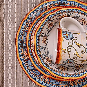 Euro Ceramica Duomo 16 Piece Stoneware Dinnerware Set, Service for 4 – Thanksgiving-Fall-Summer Dishes - Floral Design, Multicolor