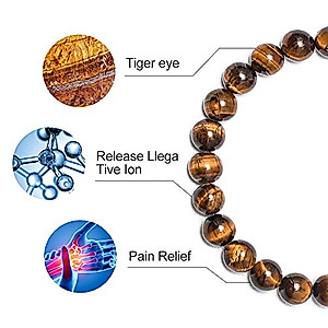 M MOOHAM Stone Bead Bracelets, Natural Tiger Eye Stone Beads Bracelet, Men Women Stress Relief Yoga Beads Adjustable Semi-Precious Stone Bracelet Bangle