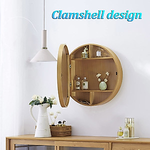 HM&DX Round Bathroom Mirror Cabinet, Circular Medicine Cabinet, Wall Surface Mounted Storage Cabinet with Mirror Door and Hide Shelves(60cm, Gold)