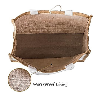 ZOOFOX 6 Pack Jute Tote Bags, Burlap Tote Bag with Handles, Large Beach Bag for Women, Grocery Bridesmaid Bag Weaving Tote Bags for Beach, Wedding, Shopping, Travel, 16.5"x 13"x 7"