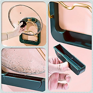 Pot Cover Frame, Wall Mounted, Hole Free, Multi-Functional Household Kitchen Storage Rack, Light Extravagant Pot Cover Frame (White)