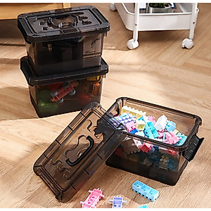 YYXB Black Plastic Storage Latch Bins, 8 Pack Clear Plastic Handle Box with Lids and Handle, Multi-Purpose, 4 Quart