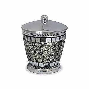 nu steel Iceberg Ice Collection Qtip Dispenser Bathroom Vanity Metal Storage Organiser Canister Apothecary Jar for Cotton Swabs, Rounds, Balls, Ice Mosaic Finish