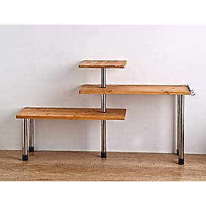 HYNAWIN 3 Tier Corner Shelf Bamboo & Metal Storage Spice Rack-Desk Bookshelf Display Shelves Space Saving Organizer -Adjustable Rack for Kitchen,Bed Room, Office-Best Home Décor (Upgraded Shelf)