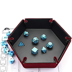 Dice Folding Hexagon Tray w/Red Velvet Rolling for DND Dice Games and Candy Holder Storage