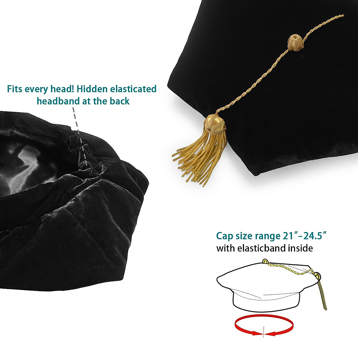 Endea Graduation Deluxe Doctoral Tam with Six Sides and Gold Bullion Academic Regalia Unisex