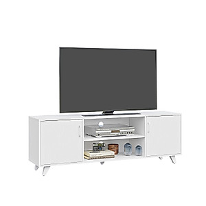 Panana TV Stand Television Stands TV Console Unit with Shelf and 2 Doors Storage Cabinets for Living Room Bedroom for TVs up to 70 Inches (White,62.99 inches)