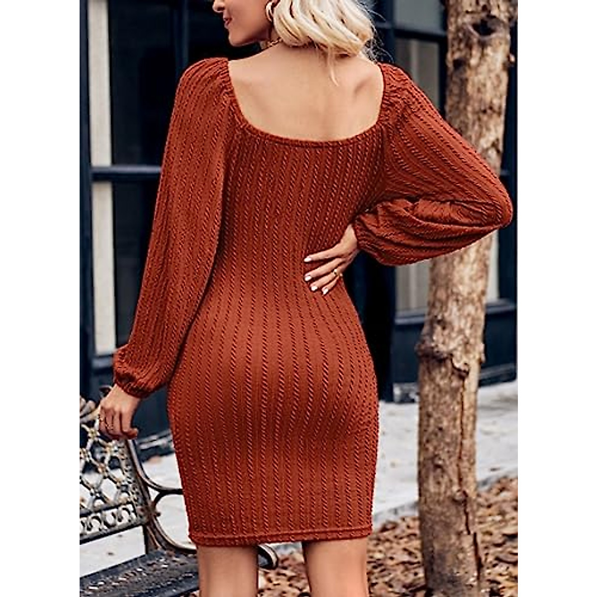 Dokotoo Dresses for Women 2023 Wrap V Neck Long Sleeve Asymmetrical Ribbed Knit Tie Waist Casual Slim Fit Mini Party Wedding Guest Bodycon Sweater Dress Fall Fashion Clothes Red Large