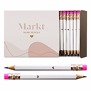 MARKT Mini Heart Pencils for Bridal Shower Games & Wedding Favors, Small White Pencils With Rose Gold Foil for Party Prizes or Gifts for Guests, Pre Sharpened Golf Pencils With Erasers (30 Pack)
