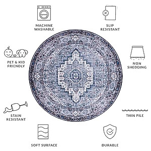 SAFAVIEH Tucson Collection Area Rug - 6' Round, Beige & Green, Persian Medallion Design, Non-Shedding Machine Washable & Slip Resistant Ideal for High Traffic Areas in Living Room, Bedroom (TSN198C)
