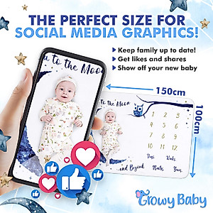GROWY BABY Monthly Milestone Blanket Boy & Girl - Moon & Owl Baby Monthly Milestone Blanket Baby Boy Gifts - Nursery Decor Newborn Baby Shower Unisex Baby Milestone Blanket Girl - 60"x40"